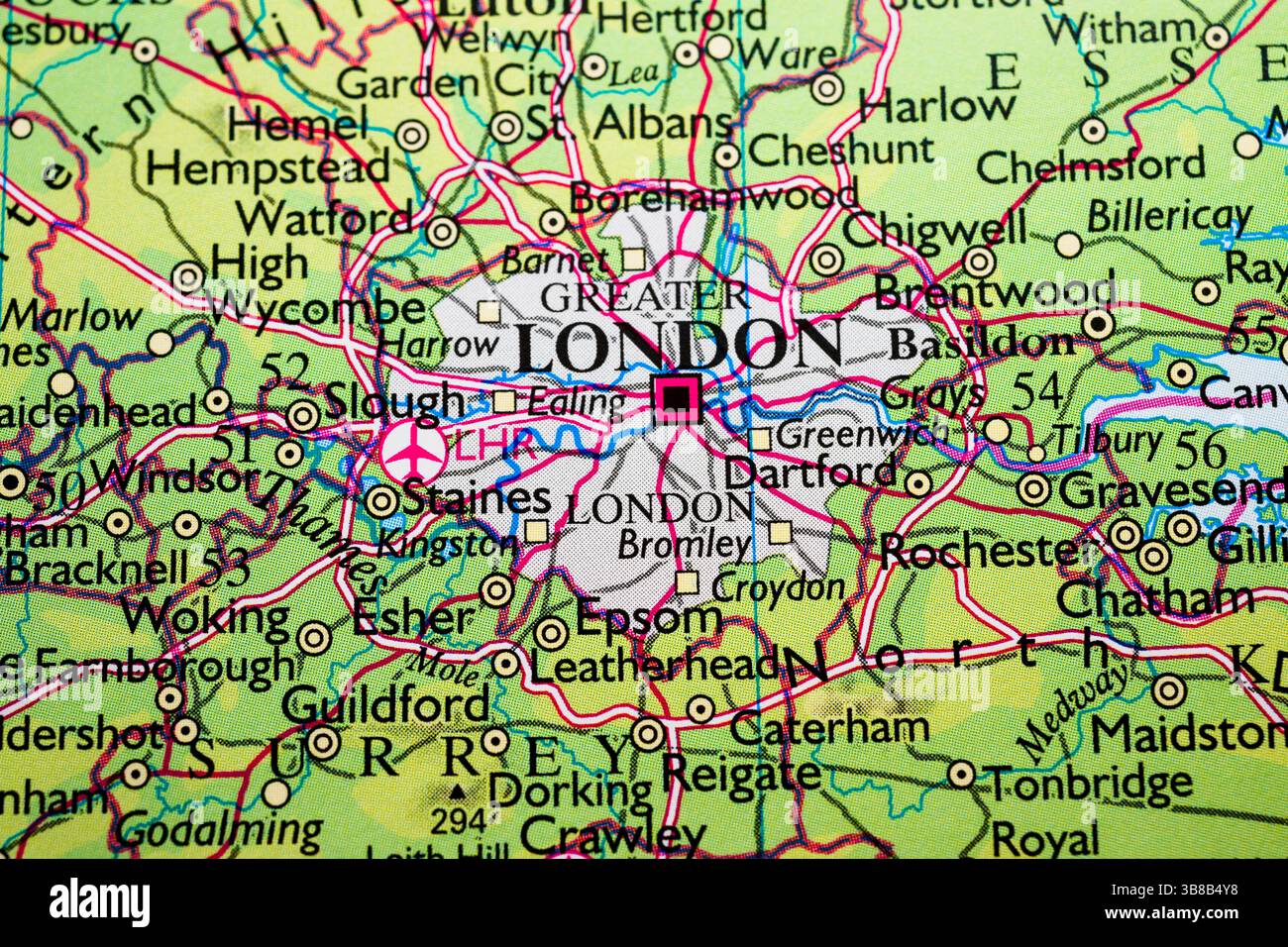 Greater London England map with roads and transport Stock Photo - Alamy