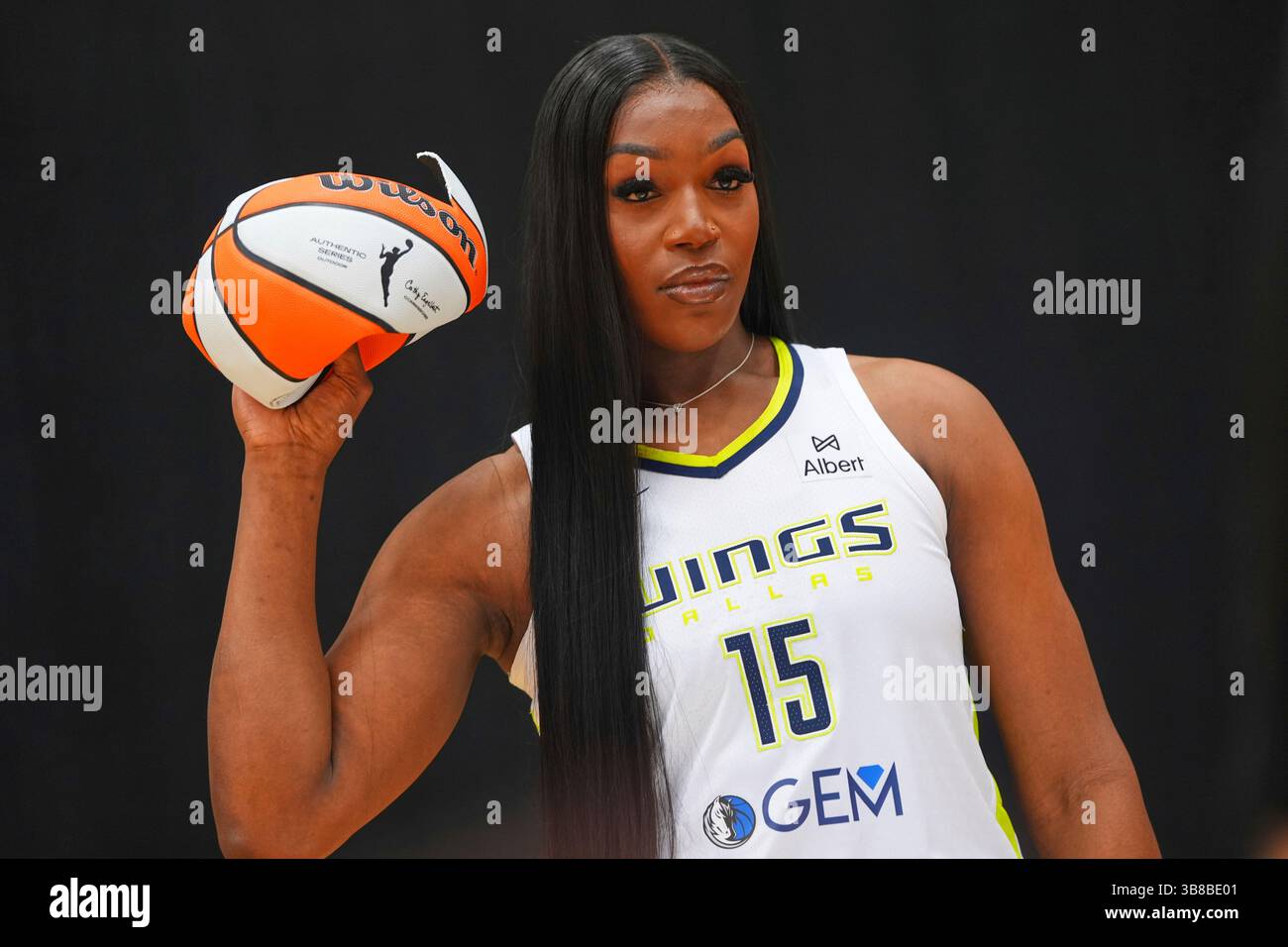 Dallas Wings center Teaira McCowan poses for photos during a WNBA ...