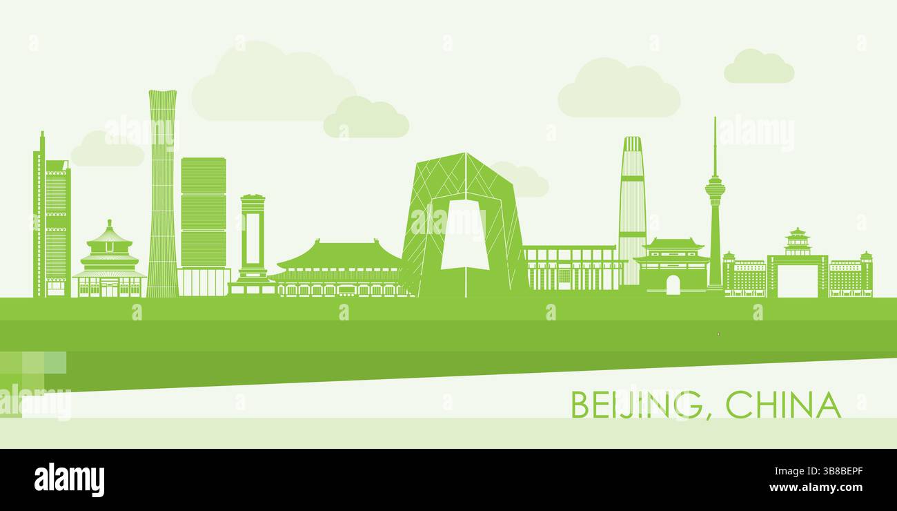 Green Skyline panorama of city of Beijing, China - vector illustration ...