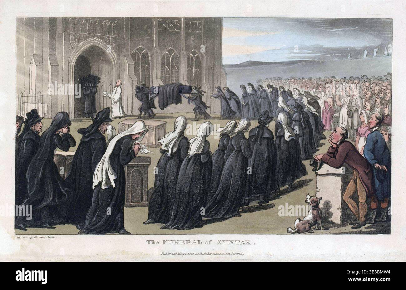 A print coloured engraving of The funeral of Dr Syntax watercolour ...