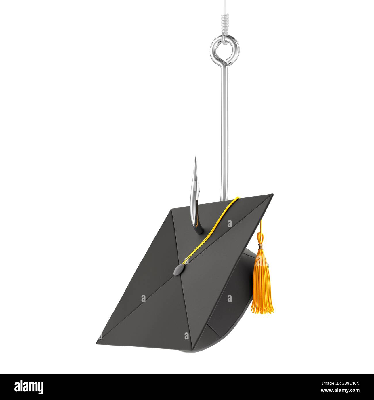 Fishing Hook with Graduation cap, 3D rendering isolated on white ...