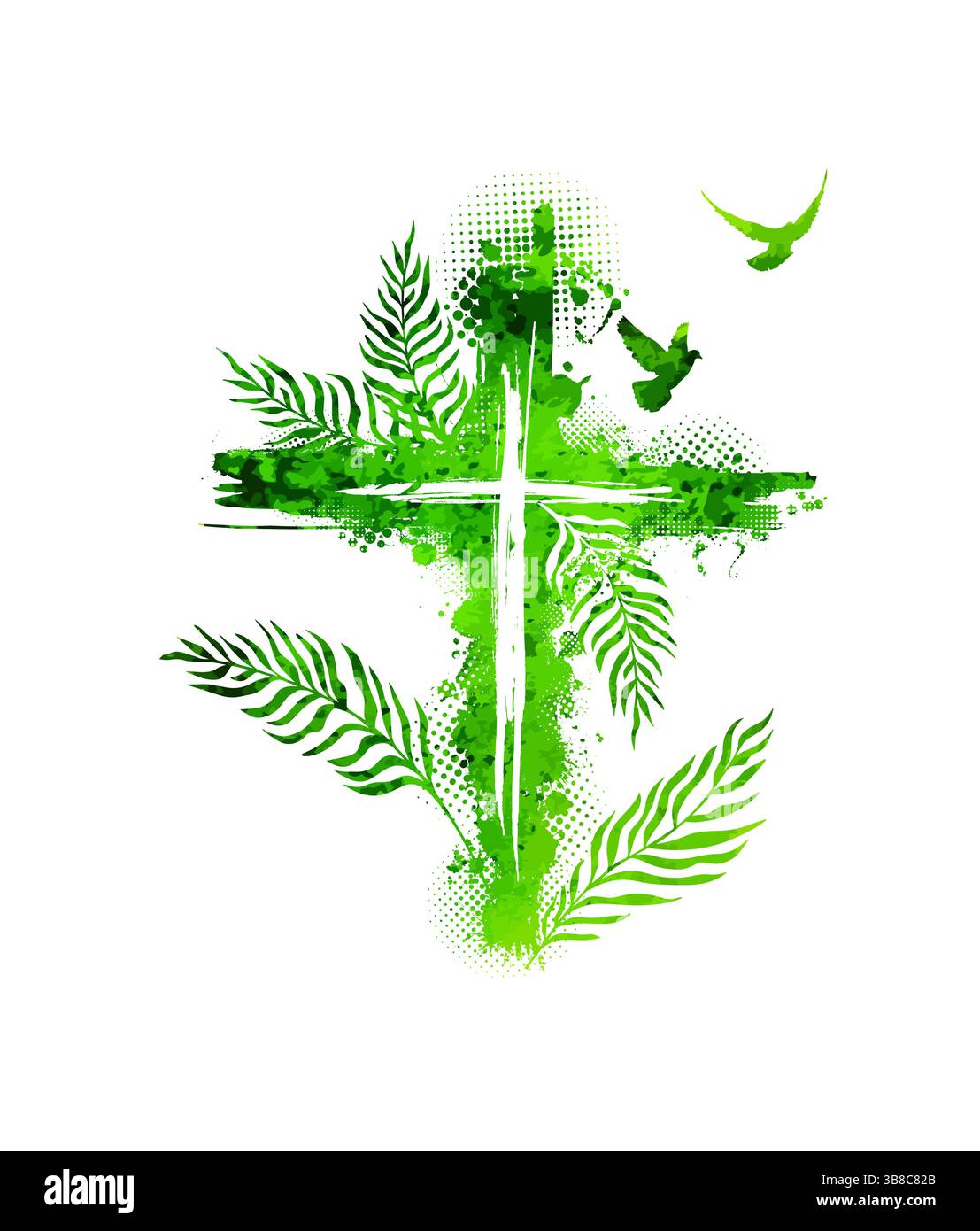 Cross with palm leaves. hand drawn. Not AI, Vector Stock Vector Image ...
