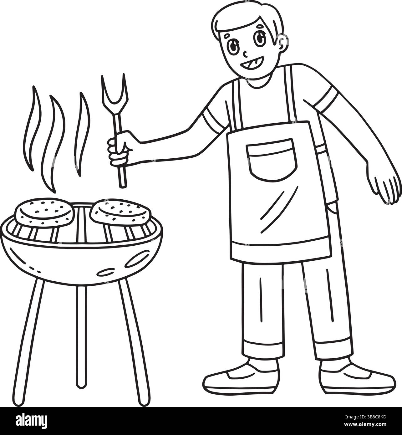 BBQ and Dad Grilling Patties Isolated Coloring Stock Vector Image & Art ...