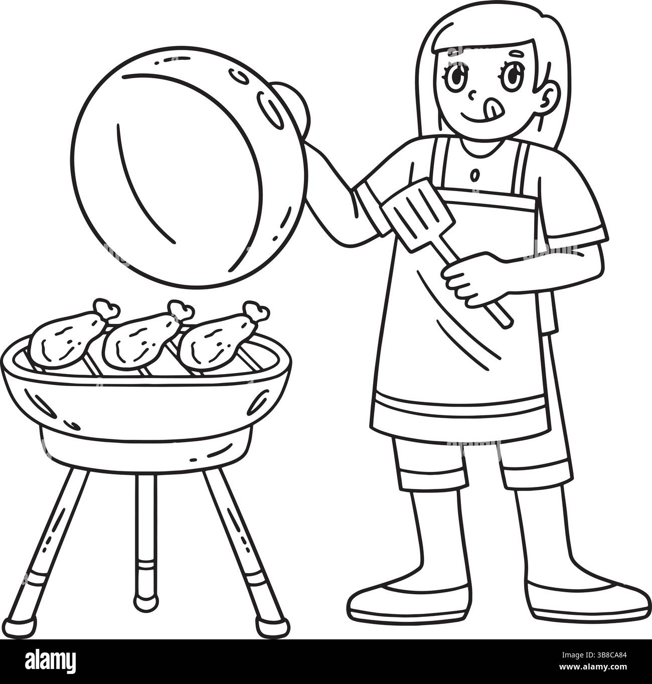 BBQ and Girl Grilling Chicken Isolated Coloring Stock Vector Image ...