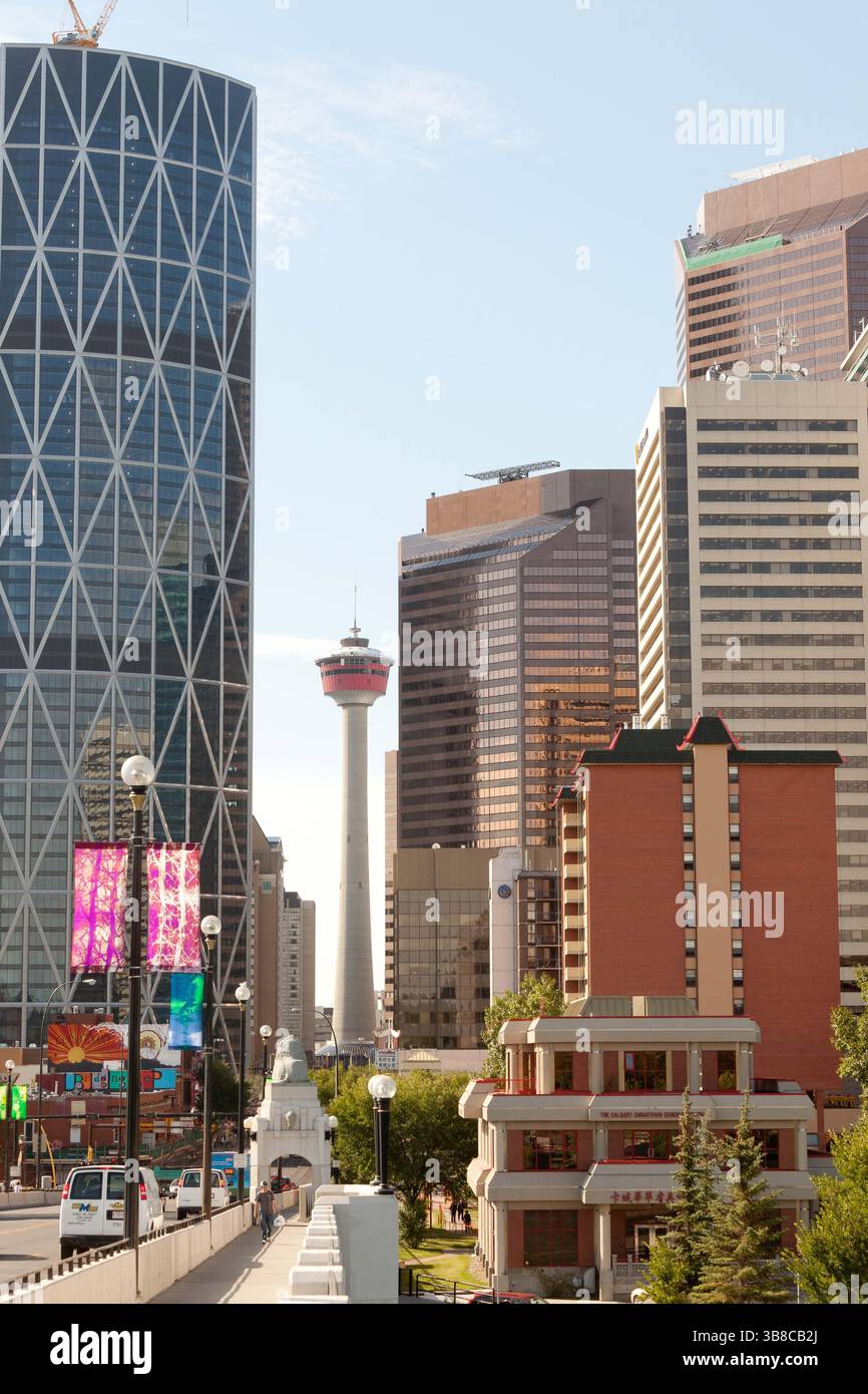 A view of the Calgary Tower from the Centre Street Bridge in Calgary ...