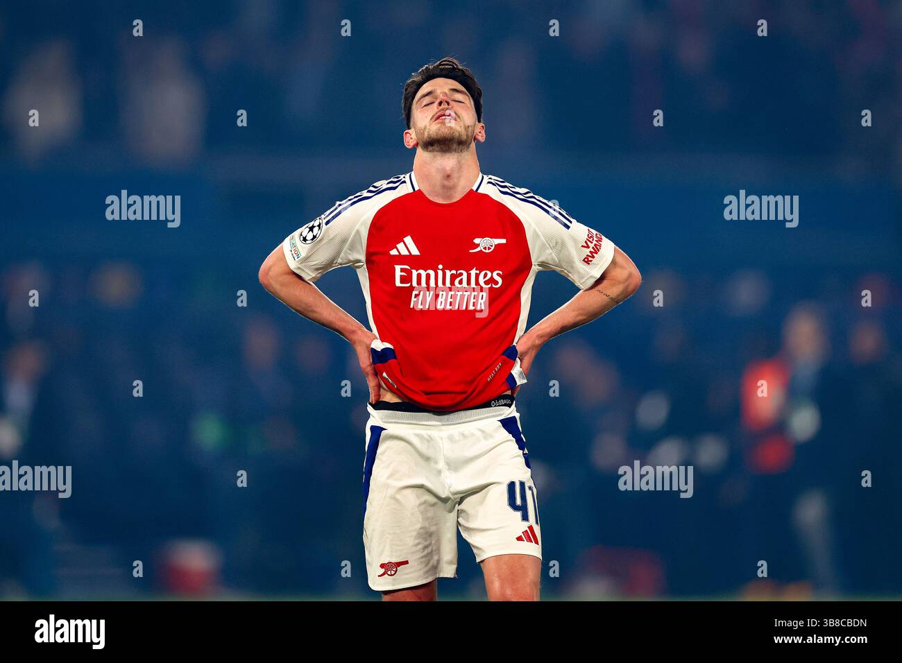 Declan Rice (41) of Arsenal looks dejected at full time during the UEFA ...