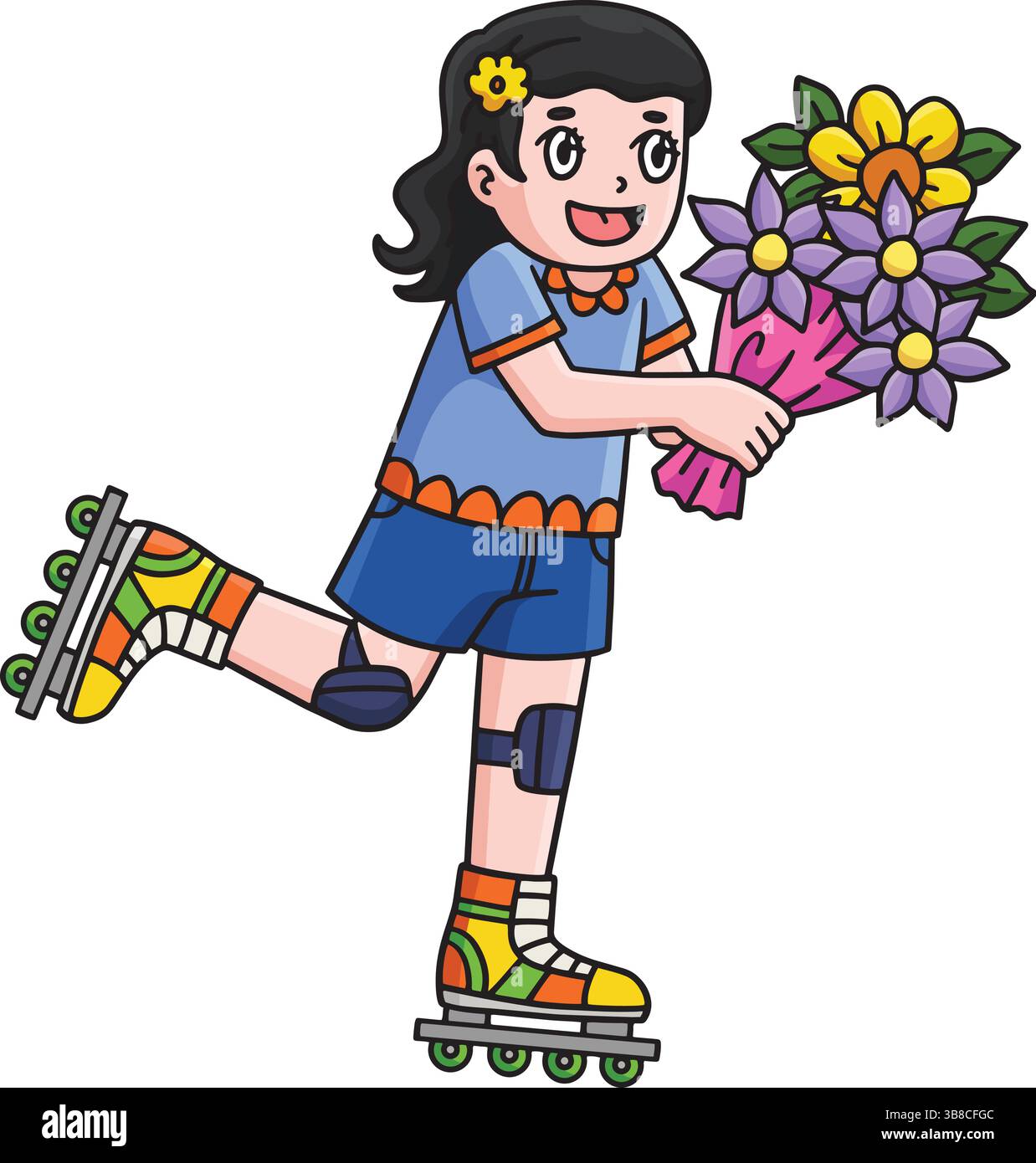 Female Inline Skates with Flower Bouquet Clipart Stock Vector Image ...