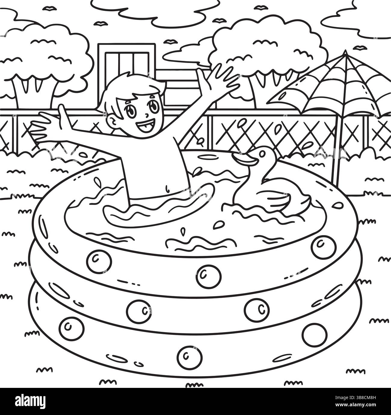 Swimming Boy on an Inflatable Pool Coloring Page Stock Vector Image ...