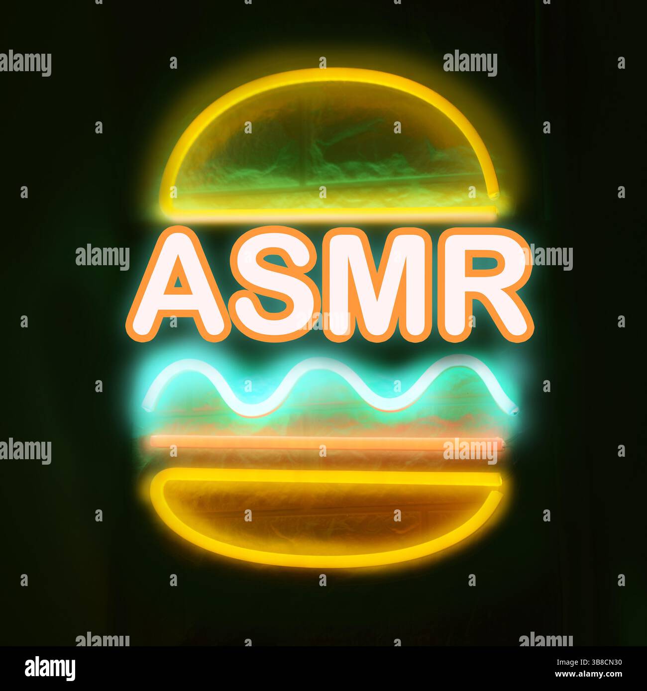 Autonomous sensory meridian response. Burger shape neon sign with ...
