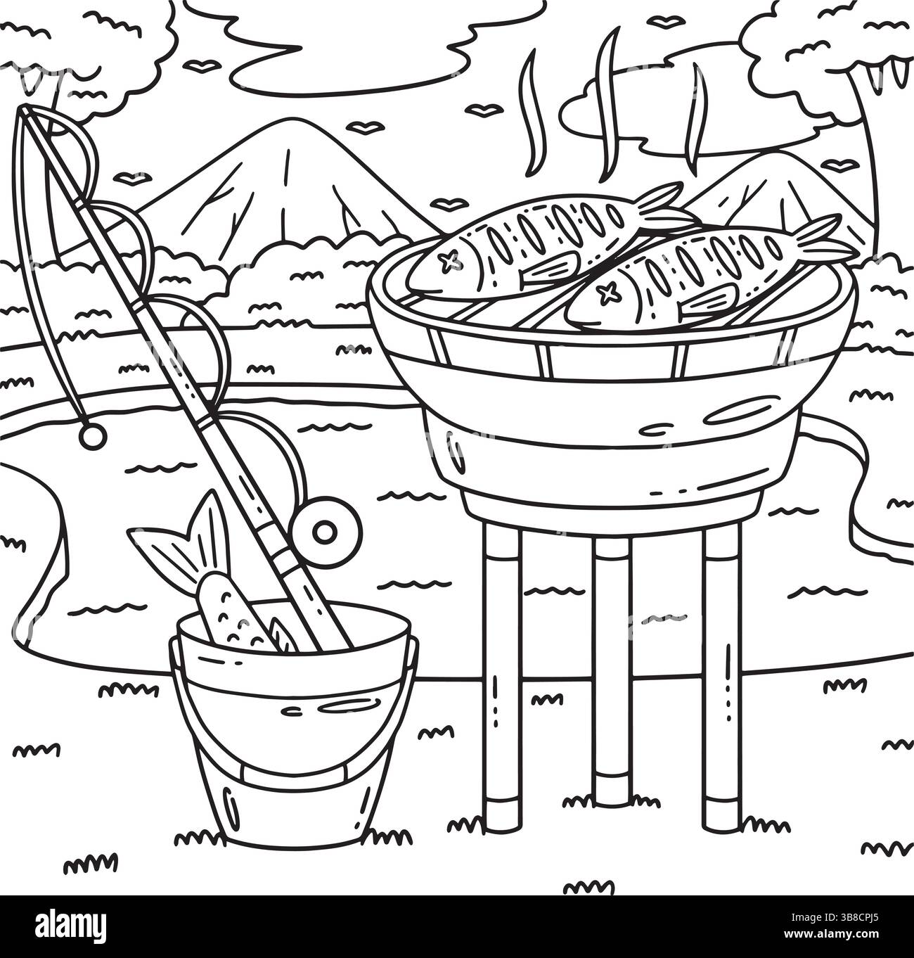 BBQ and Grilling Fish Coloring Page for Kids Stock Vector Image & Art ...