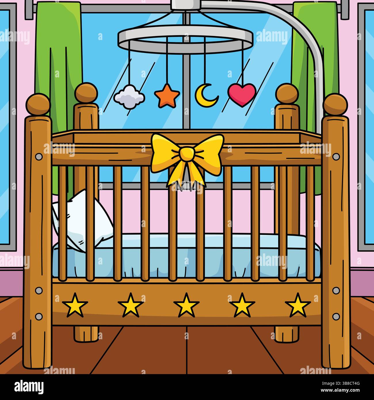 Baby Shower Crib Colored Cartoon Illustration Stock Vector Image & Art ...