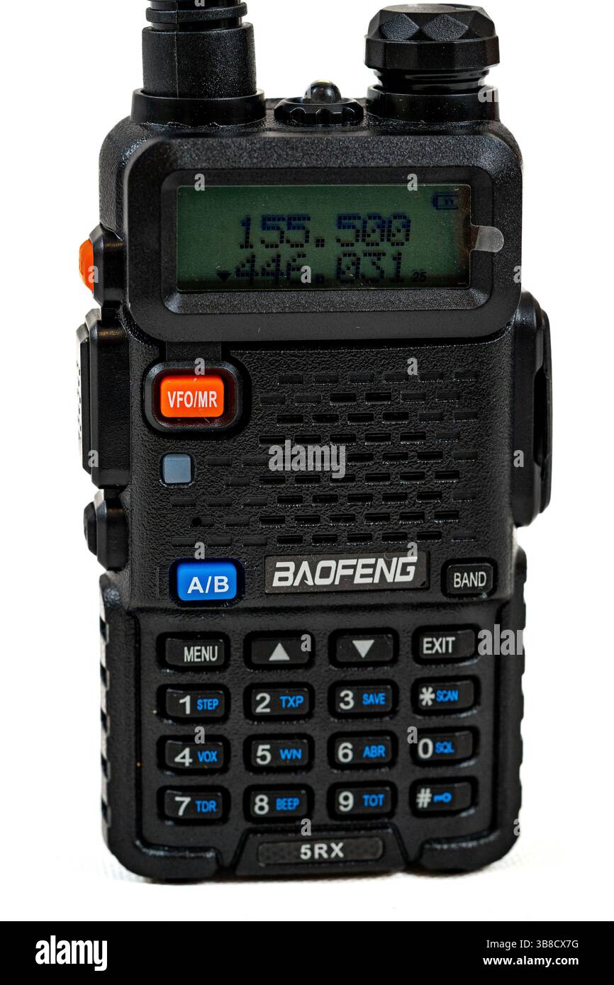 Baofeng UV-5RX triband walkie talkie radio, white background Stock Photo - Alamy