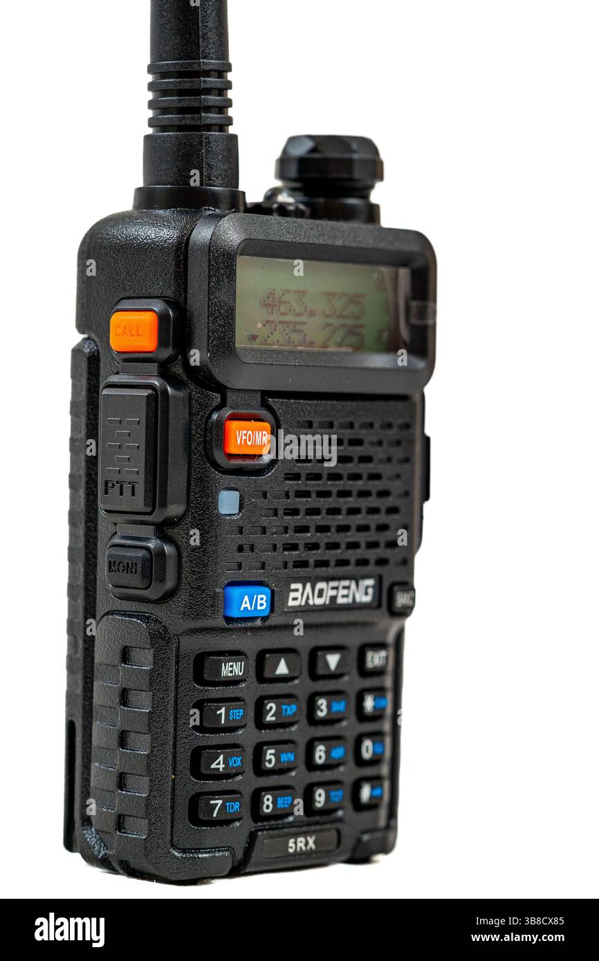 Baofeng UV-5RX triband walkie talkie radio, white background Stock Photo - Alamy