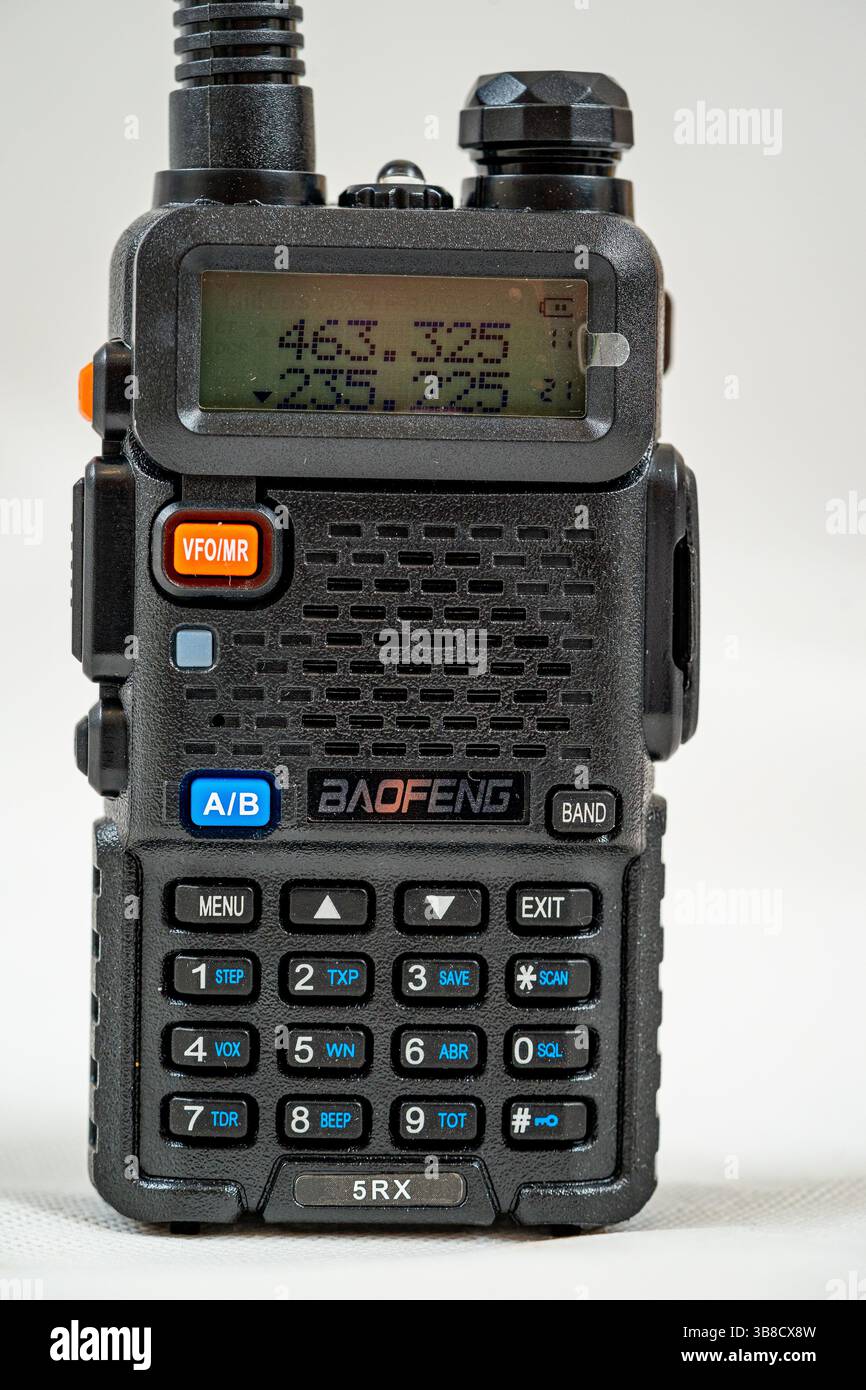 Baofeng UV-5RX triband walkie talkie radio, white background Stock Photo - Alamy