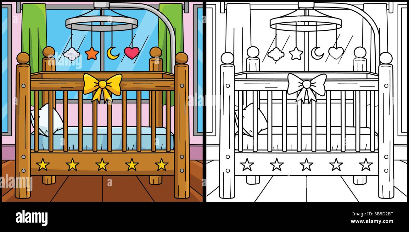 Baby Shower Crib Coloring Page Illustration Stock Vector Image & Art ...