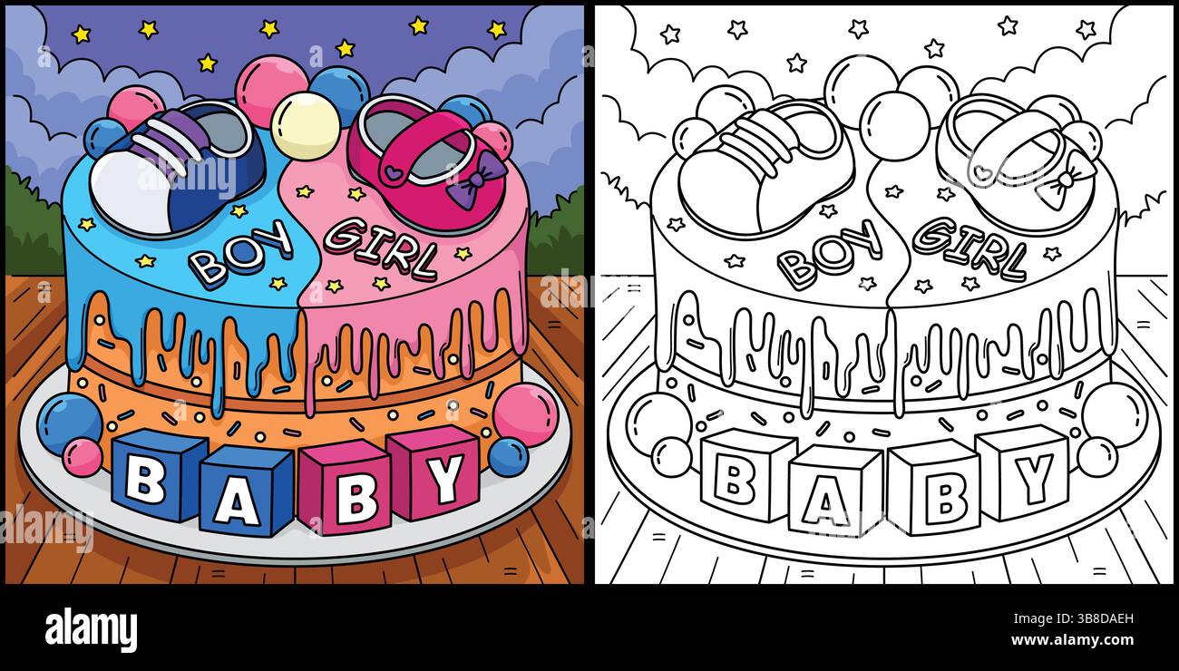 Baby Shower Cake Coloring Page Illustration Stock Vector Image & Art ...