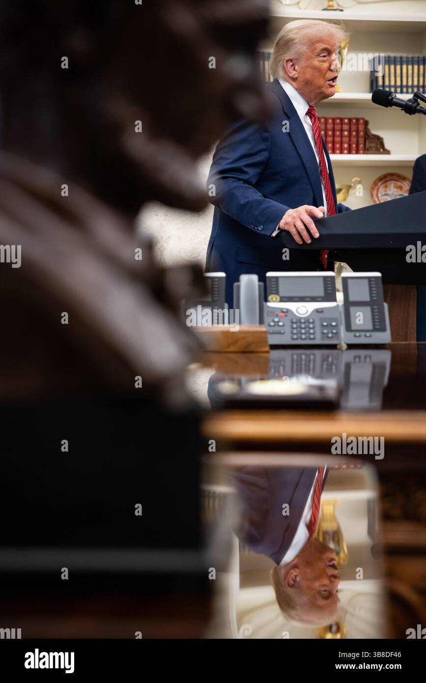 United States President Donald J Trump answers questions from reporters ...