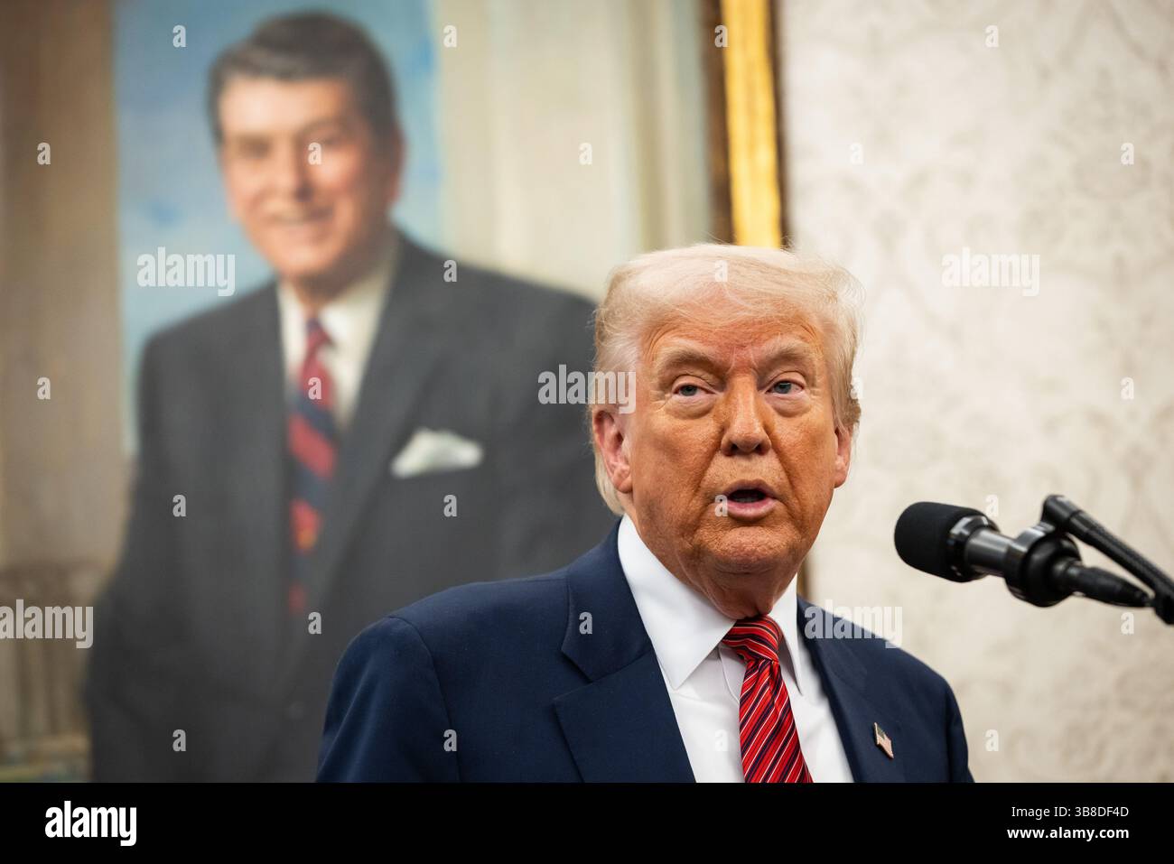 United States President Donald J Trump answers questions from reporters ...