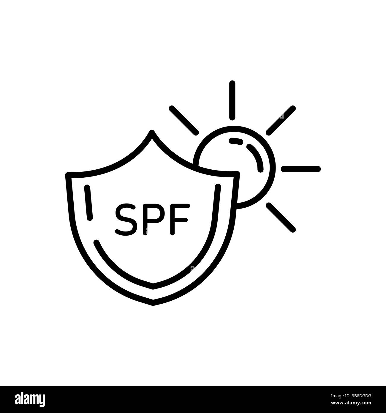 SPF shield icon. Sun exposure symbol. UV defense graphic. Vector sunray ...