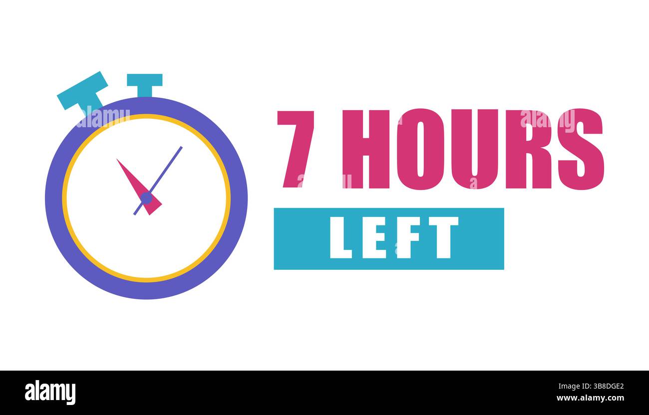 Timer countdown icon. Seven hours shown. Reminder clock image. Vector ...