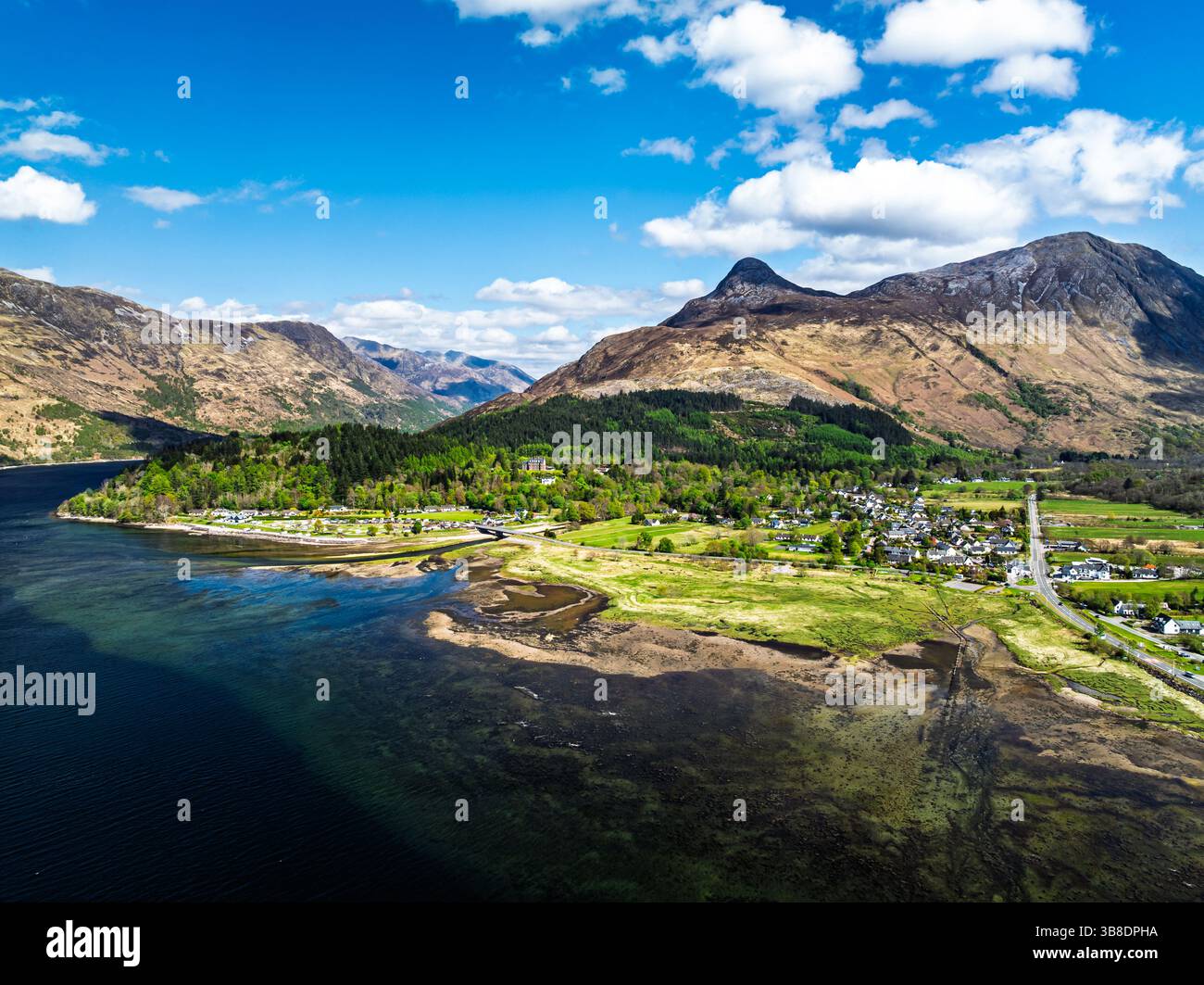 Loch Leven and mountains from a drone, Glencoe, Highland, Scotland ...
