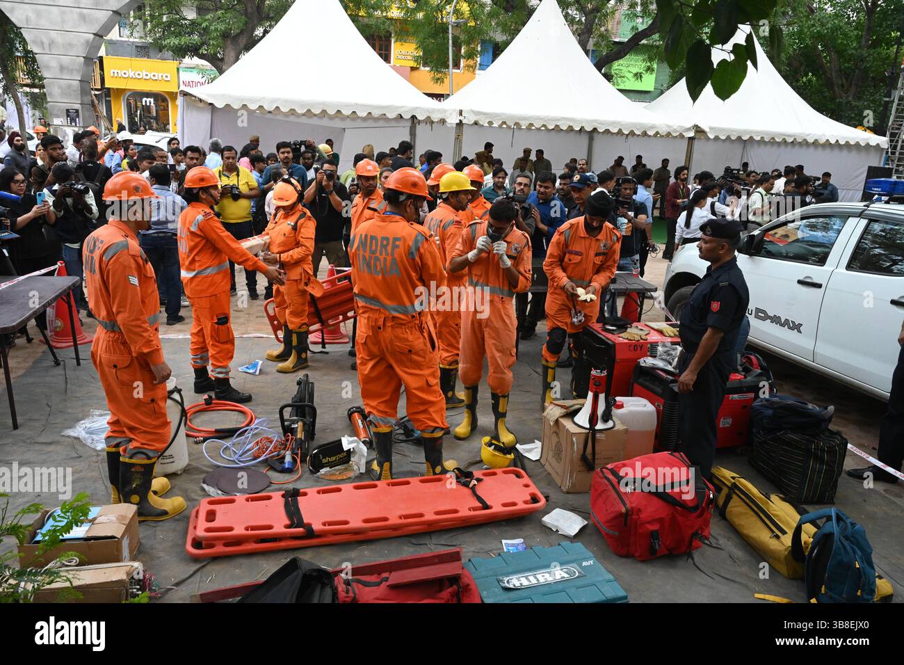 NEW DELHI, INDIA - MAY 7: NDFC, Delhi Police, Civil Defence and fire control participating MOCK ...