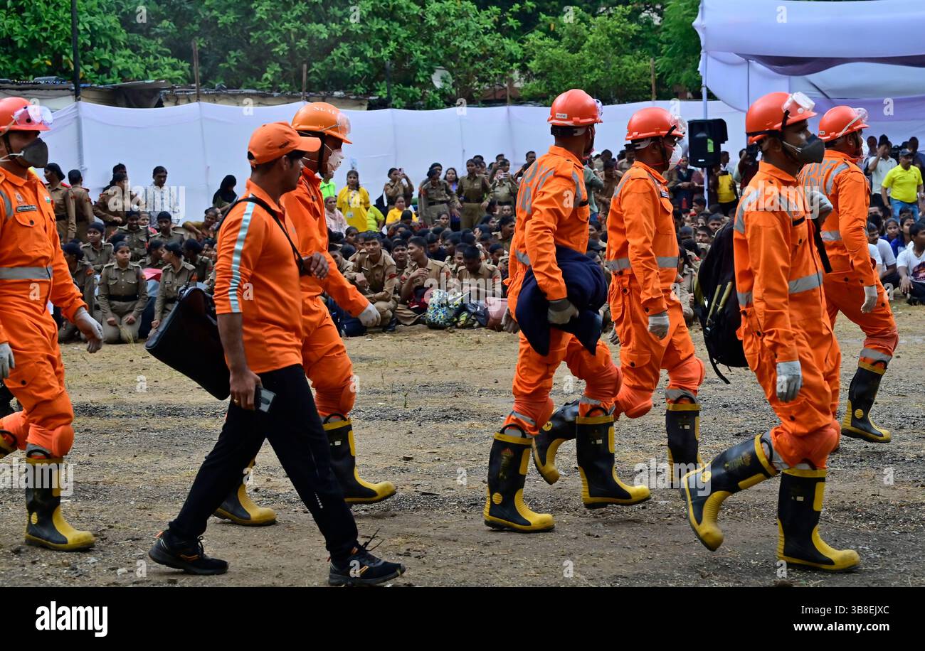 MUMBAI, INDIA - MAY 7: Civil Defence Services, NDRF and Mumbai Fire Brigade personnel take part ...