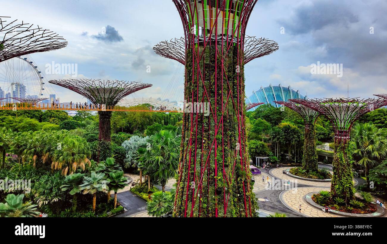 SINGAPORE - April 8 2025: View of Gardens by the Bay and Marina Bay ...