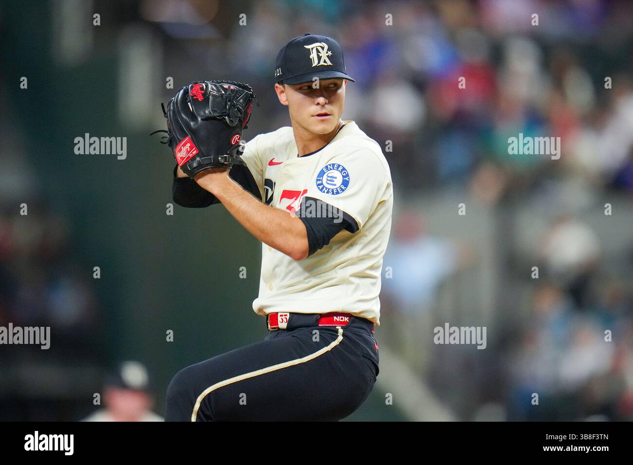 Texas Rangers starting pitcher Jack Leiter throws a pitch to the ...