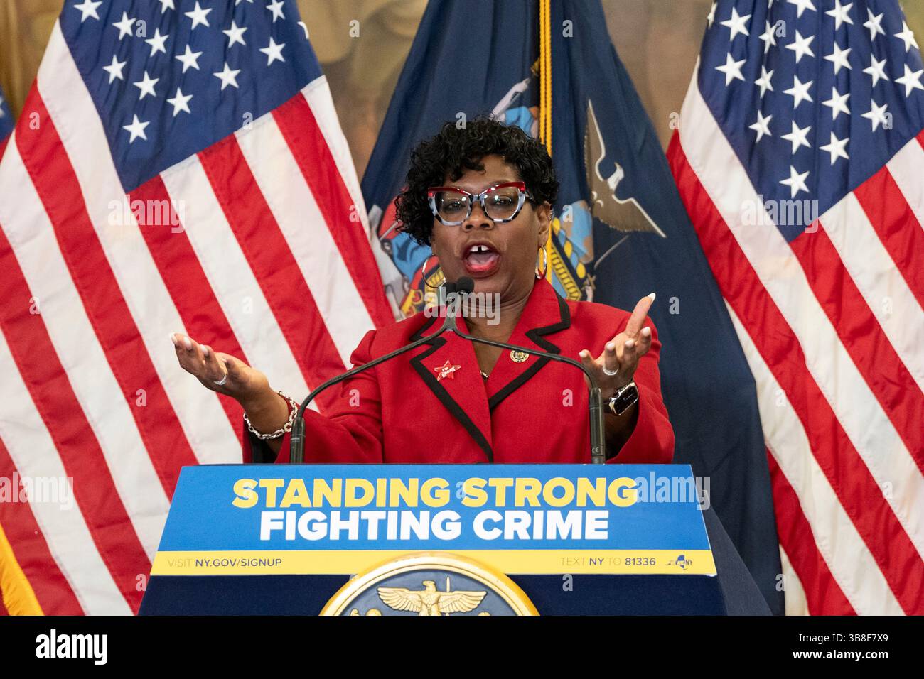 New York, NY, May 7, 2025: Bronx District Attorney Darcel Clark speaks ...