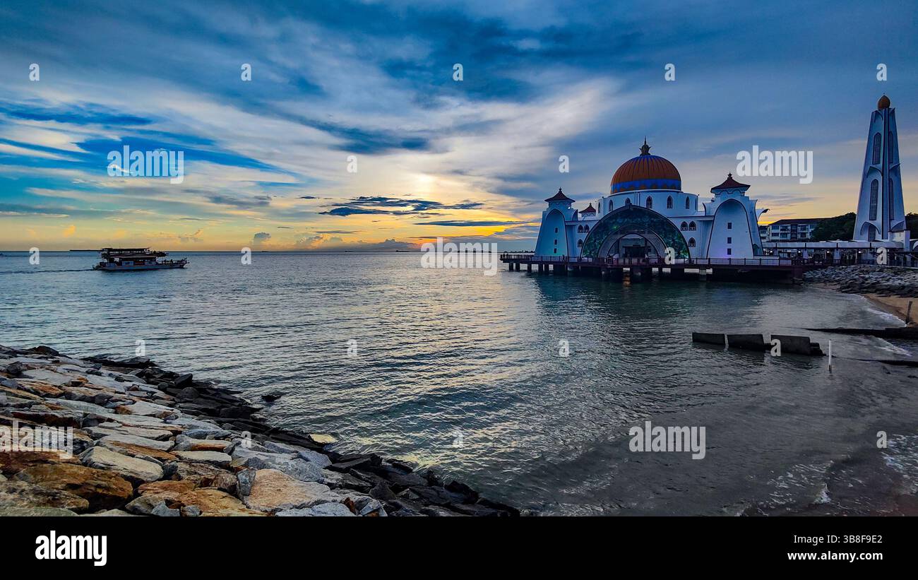 Bandar Melaka, Malaysia- April 16 2025.Masjid Selat Melaka is a ...