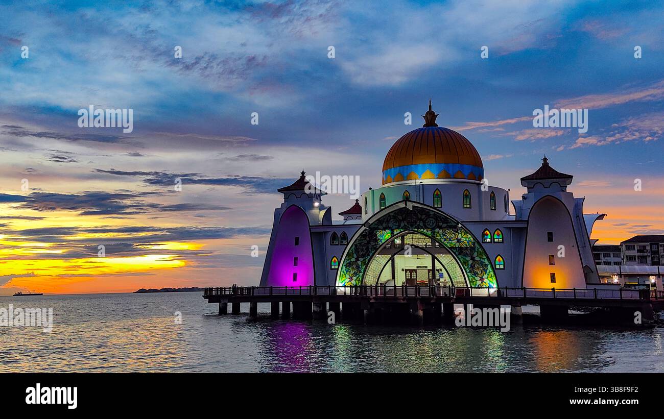 Bandar Melaka, Malaysia- April 16 2025.Masjid Selat Melaka is a ...