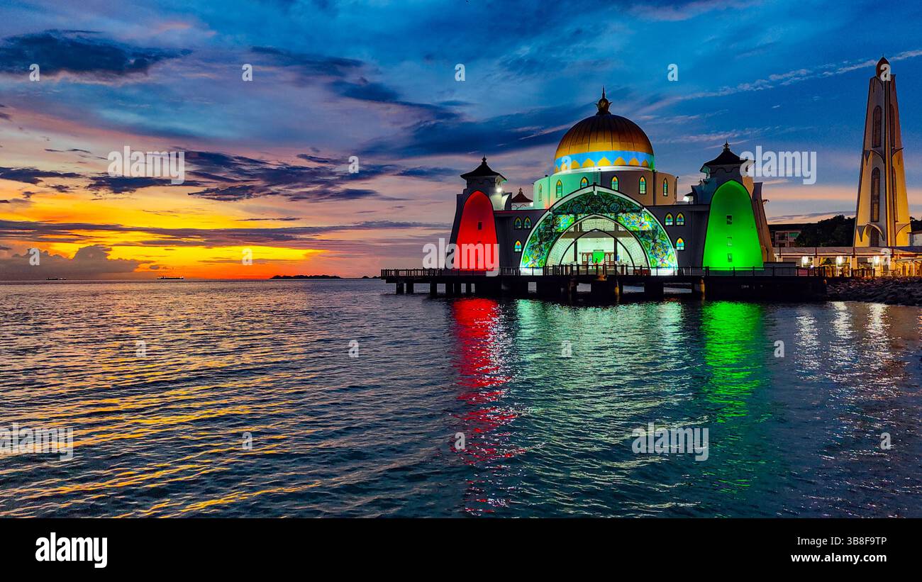 Bandar Melaka, Malaysia- April 16 2025.Masjid Selat Melaka is a ...
