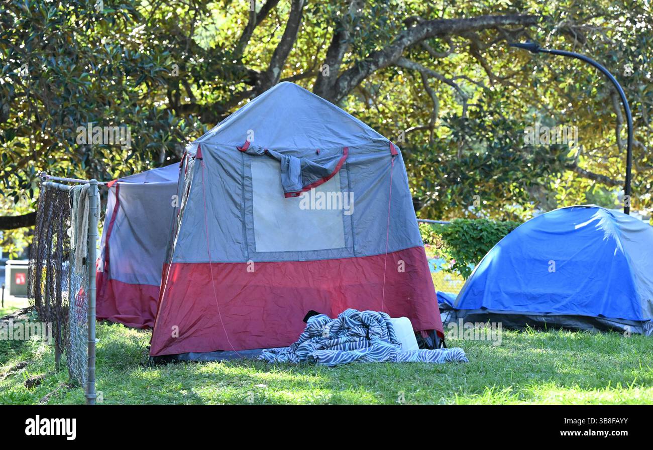 A homeless encampment is seen in Musgrave Park in Brisbane. Thursday ...