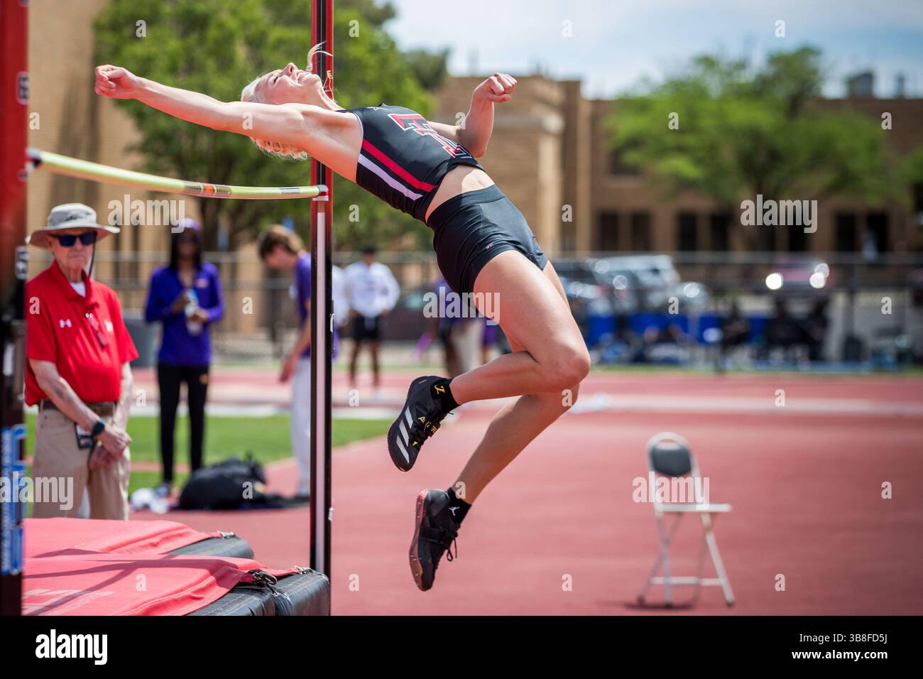 Lubbock, Texas, USA. 1st May, 2025. Texas Tech Red Raider jumper Evelyn ...