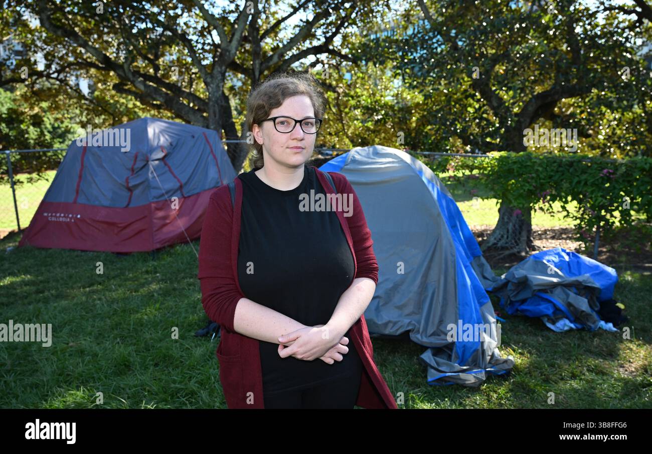 Bec Pring from the Community union defence league is seen at a homeless ...