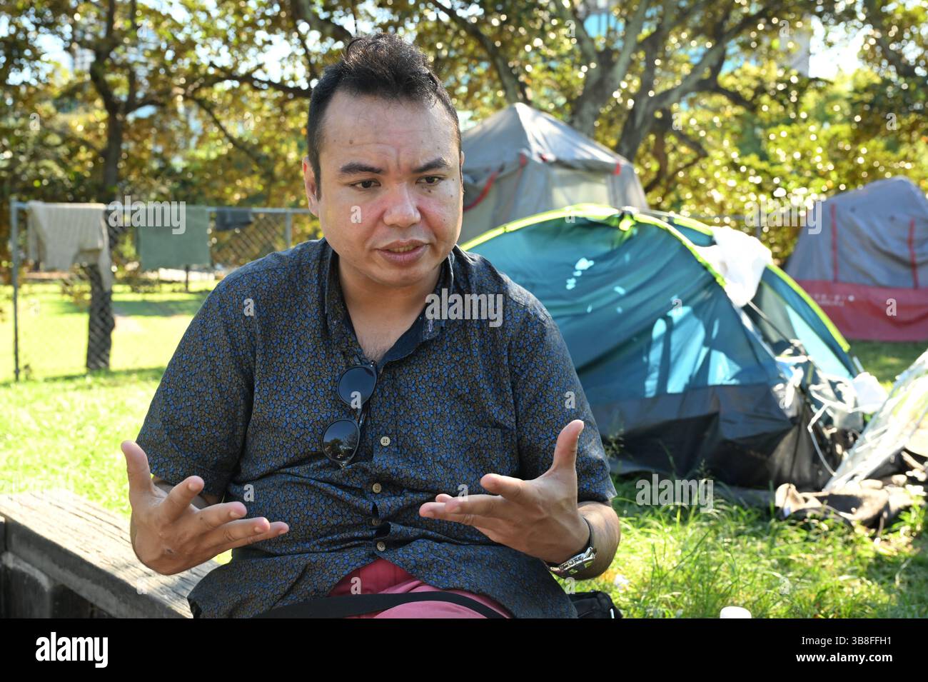 Homeless person Ken Solberg Jr is seen at a homeless encampment in ...