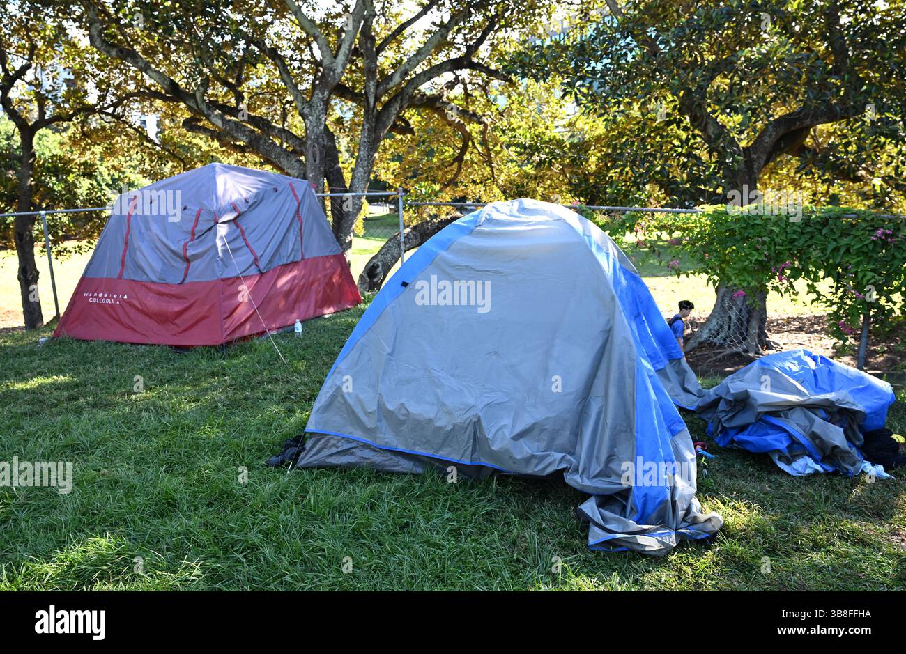 A homeless encampment is seen in Musgrave Park in Brisbane. Thursday ...