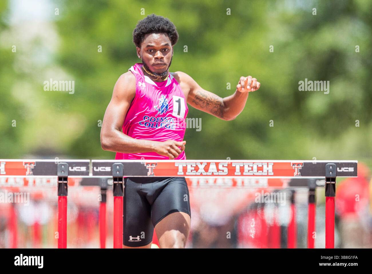 May 1, 2025: Odessa College Wrangler hurdler Andre Harris competes in ...