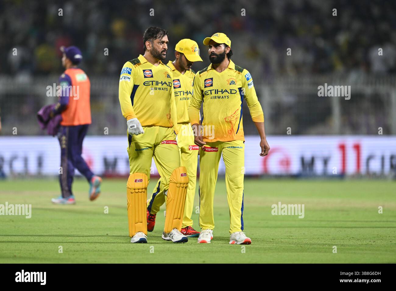 Kolkata, India. 07th May, 2025. Mahendra Singh Dhoni of Chennai Super Kings and Ravindra Jadeja ...