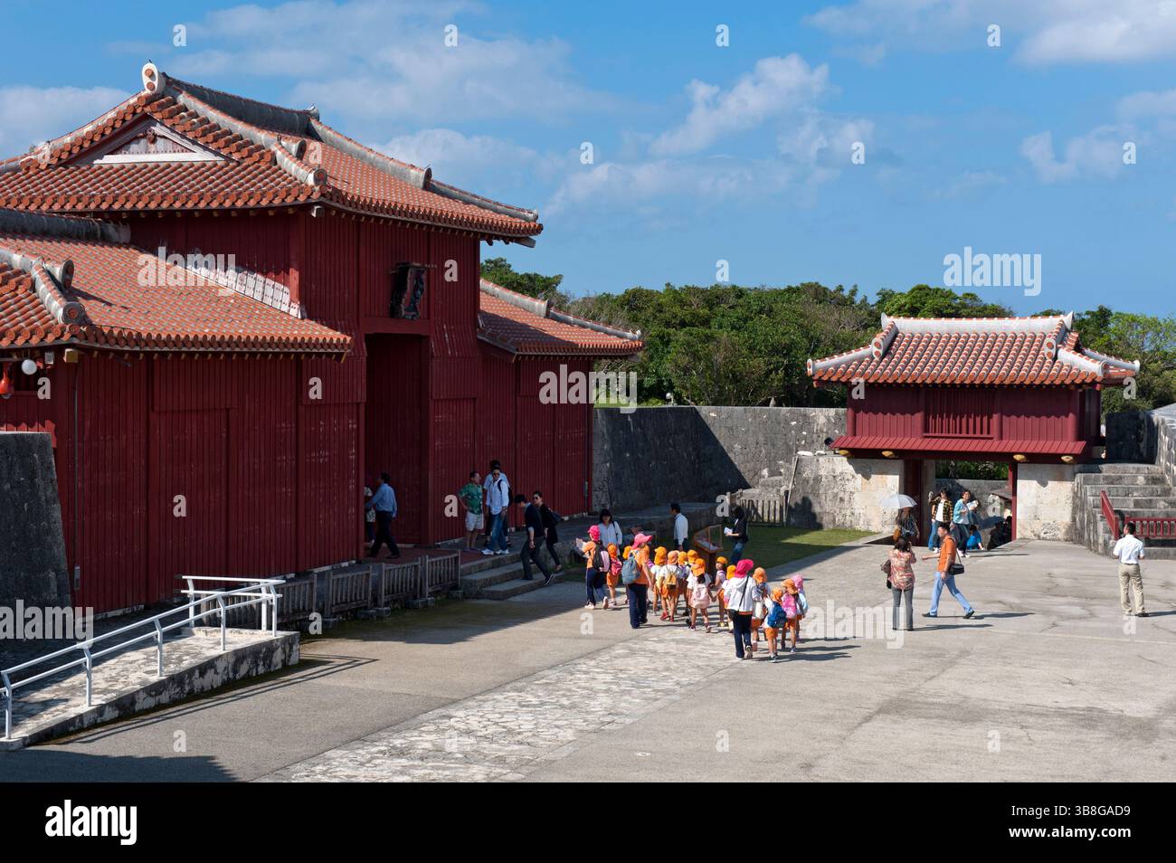 Ryukyu Kingdom Shuri Castle Roukokumon Gate (far side) and Kofukumon ...