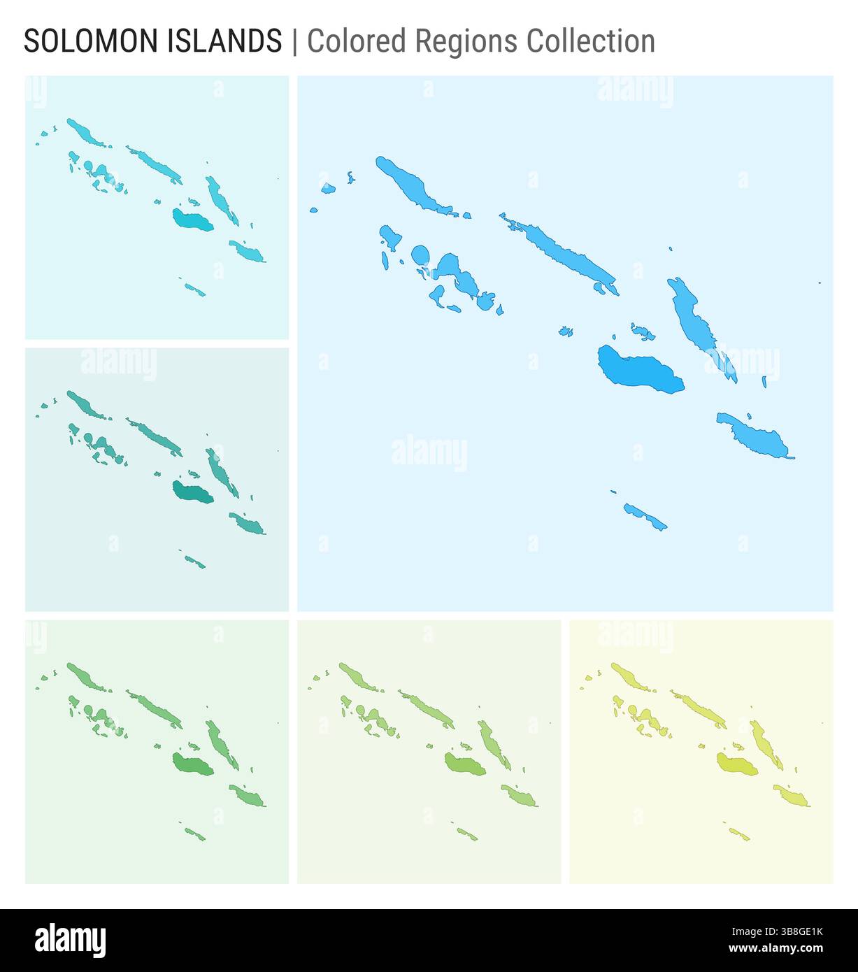 Solomon Islands map collection. Country shape with colored regions ...