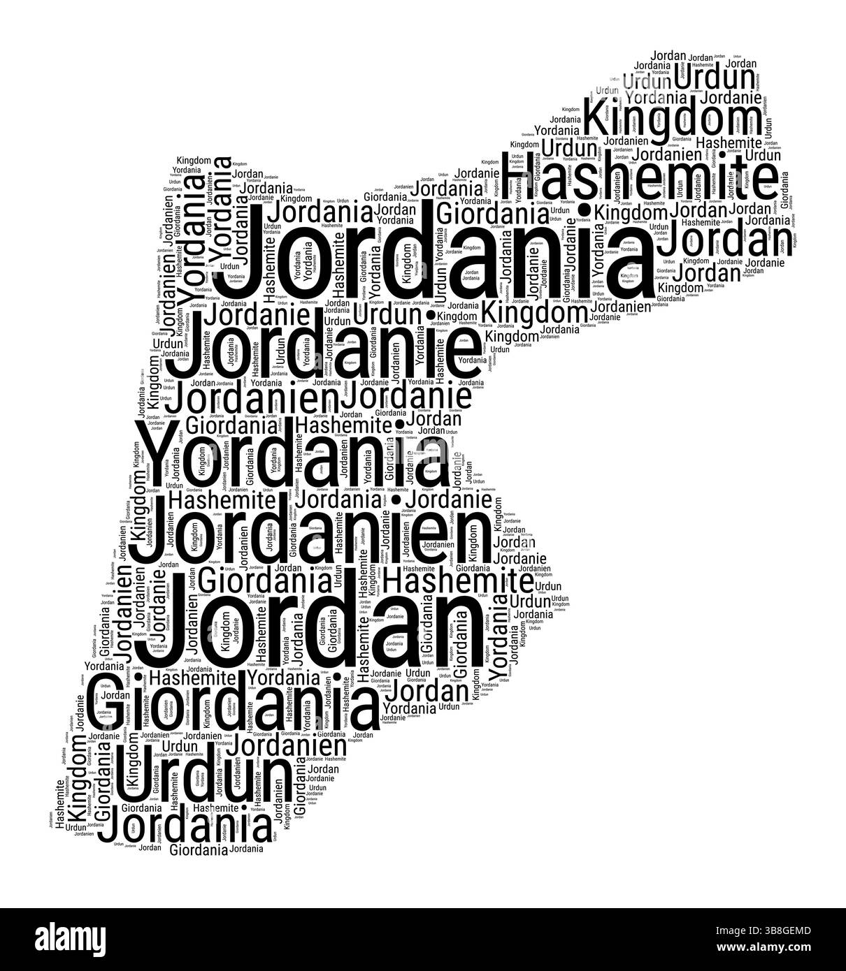 Black and white word cloud in the shape of Jordan. Simple typography ...
