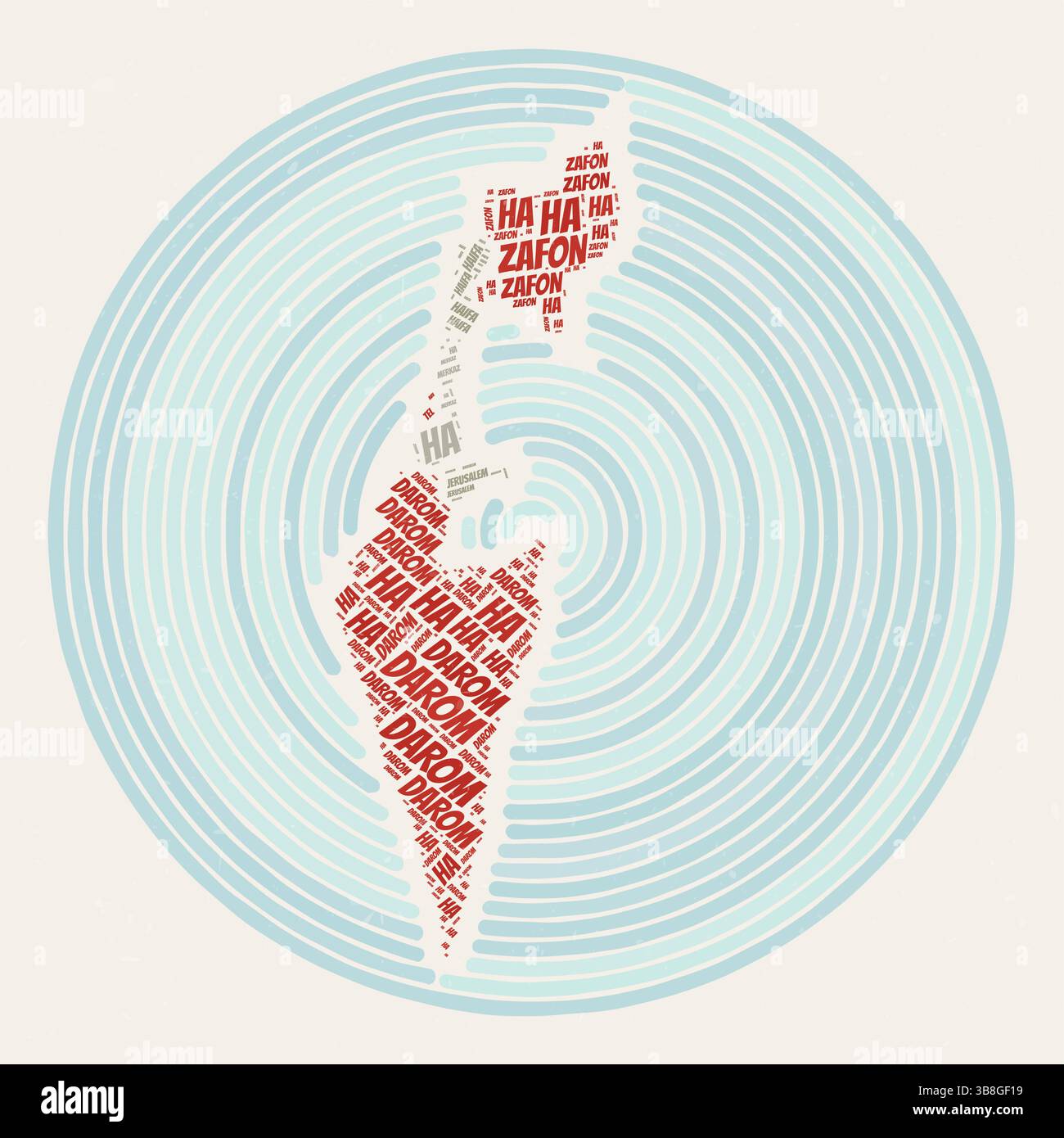 Israel Round Poster. Typography style image of a country. Regions word ...