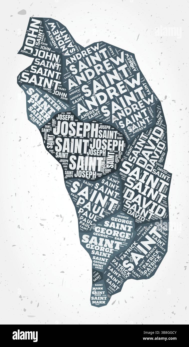 Dominica regions word clouds. Country shape on textured background ...