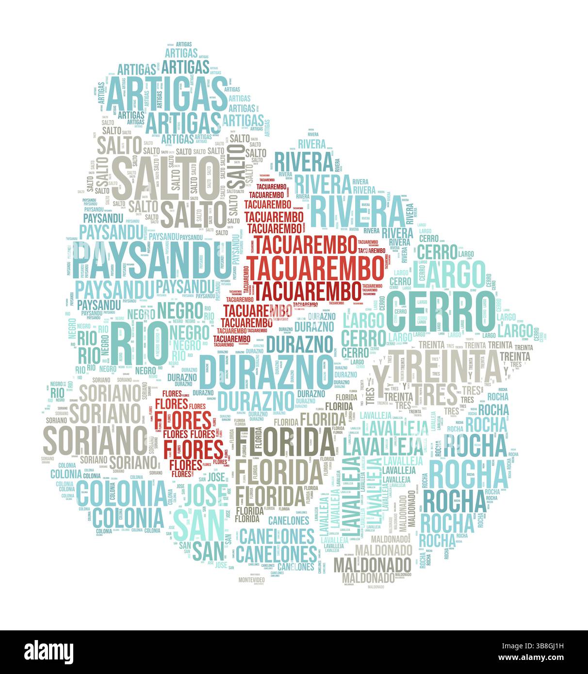 Uruguay Word Cloud. Country shape with region division. Uruguay ...