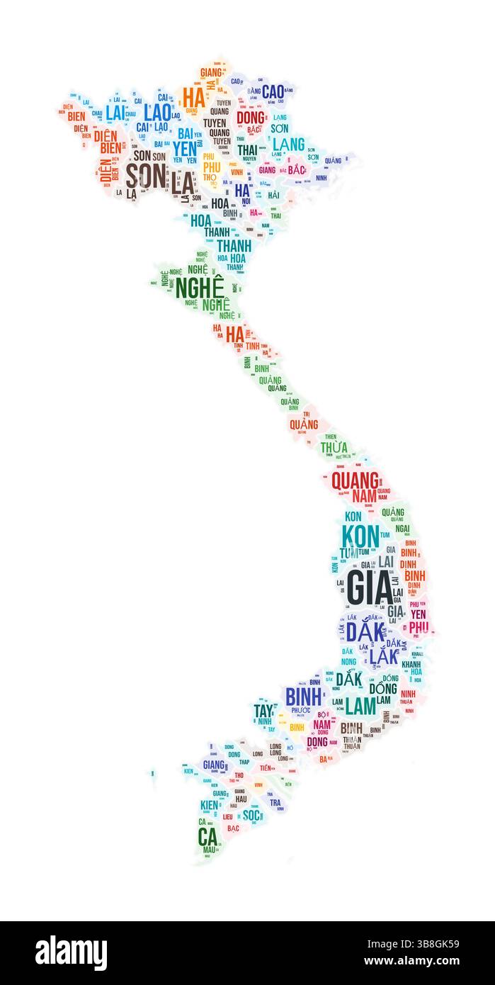 Vietnam region word cloud. Country shape design. Vietnam colored ...