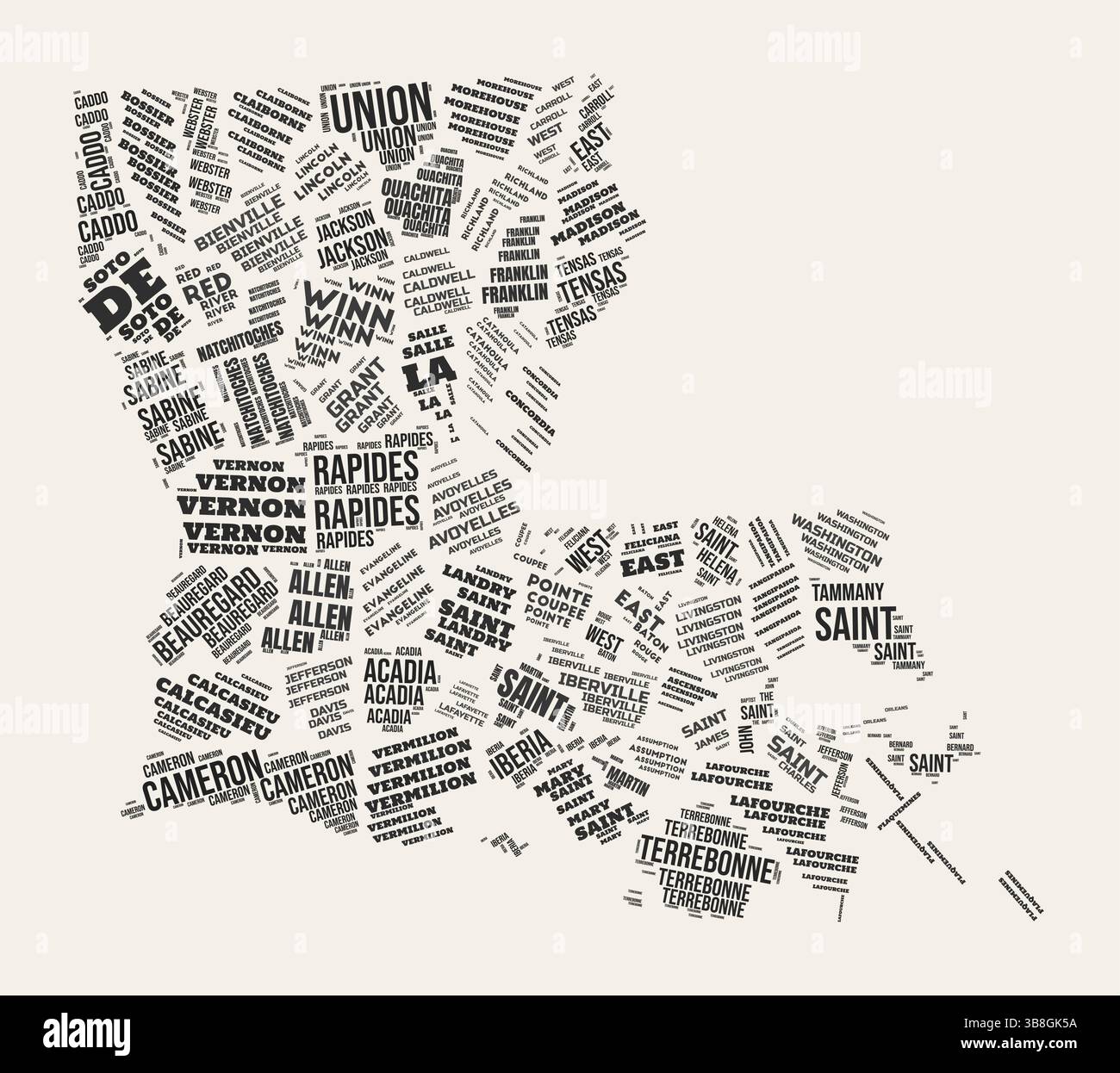 Louisiana Word Cloud. State with counties division. Louisiana ...