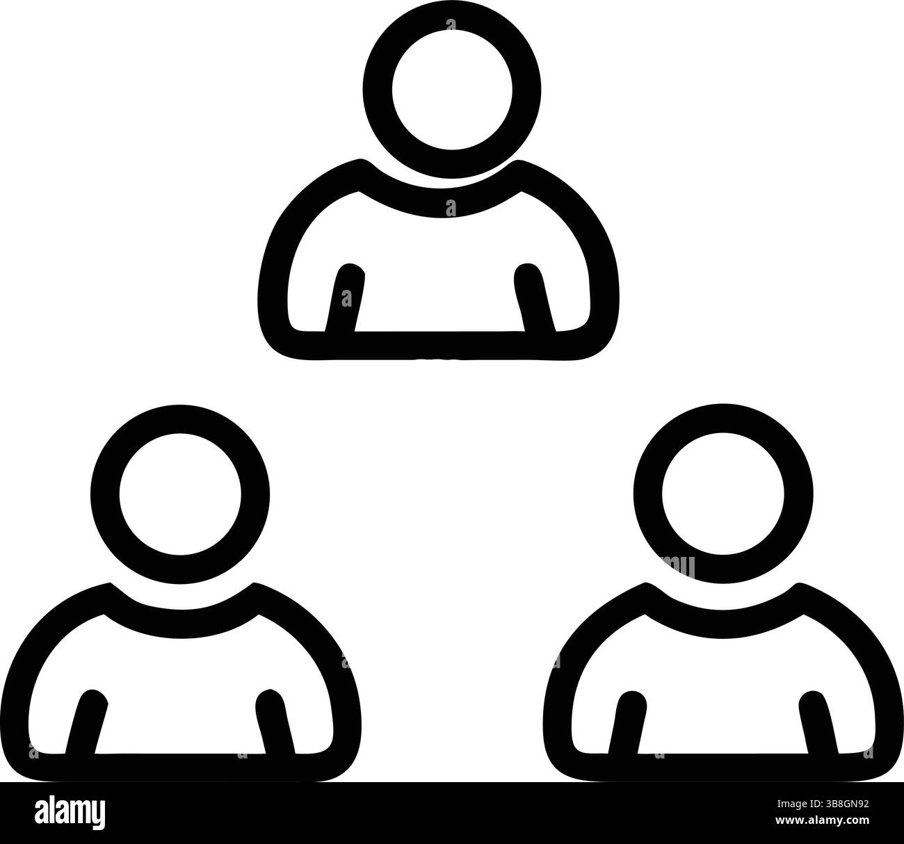 Minimalistic Black and White Stick-Figure Icon of Three People in Triangular Formation ...