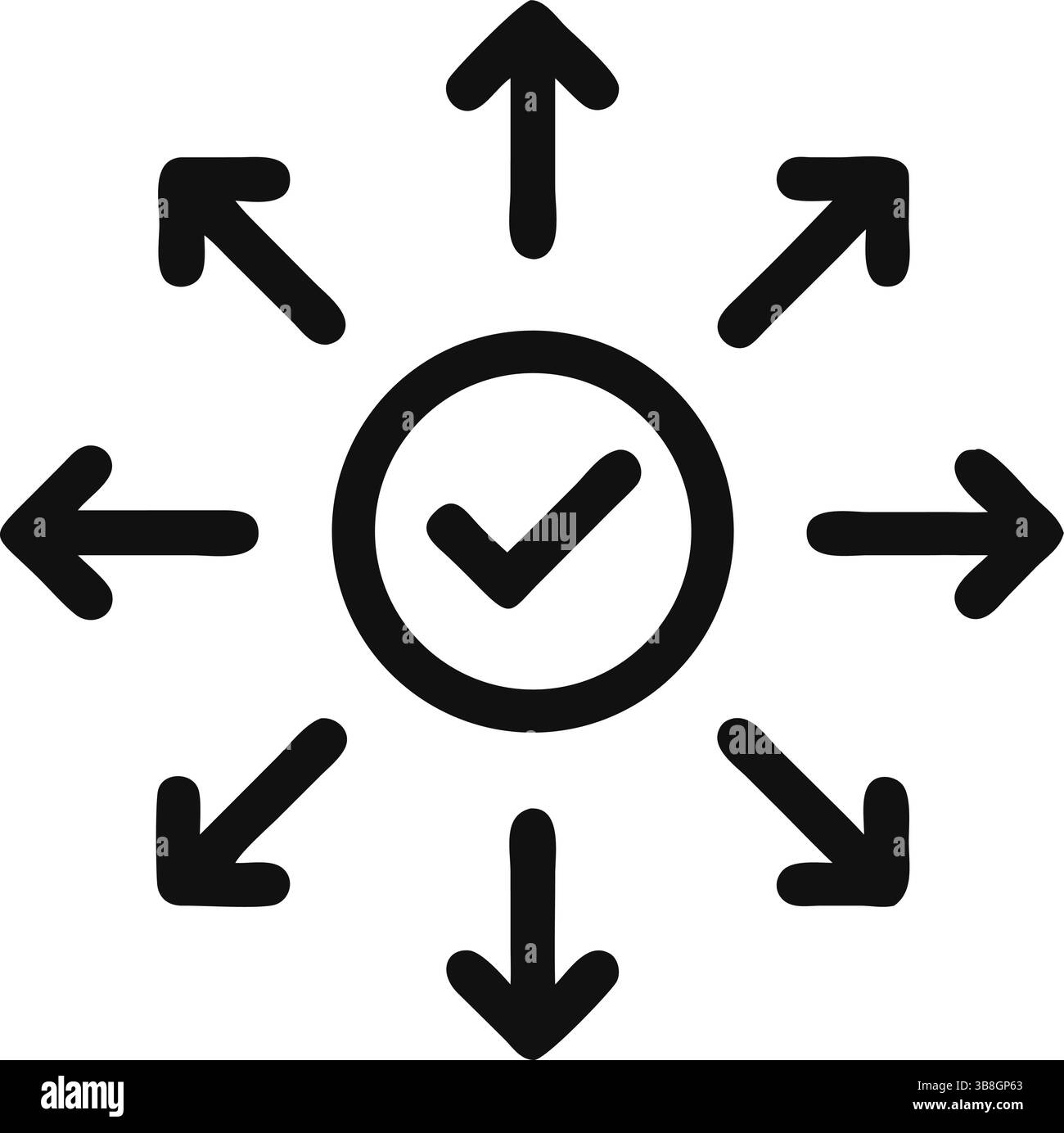 Bold Black Checkmark Inside Circle with Radiating Arrows Symbolizing ...